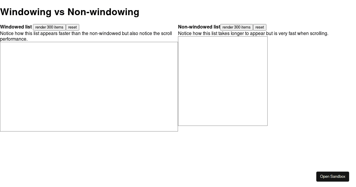 Windowing vs non-windowing - Codesandbox