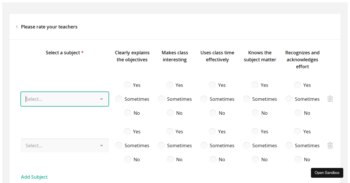 Surveyjs Library Vue Matrix 1 Codesandbox