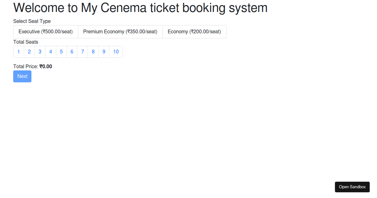 Cinema Ticket Booking - Codesandbox