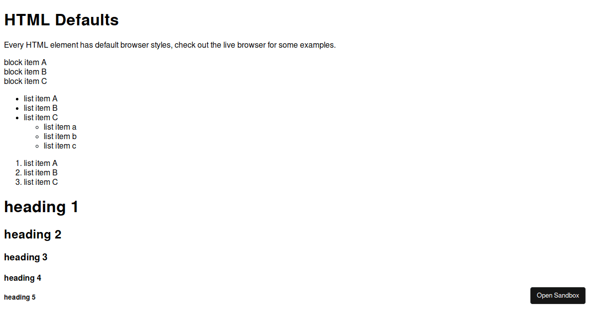 HTML Defaults - Codesandbox