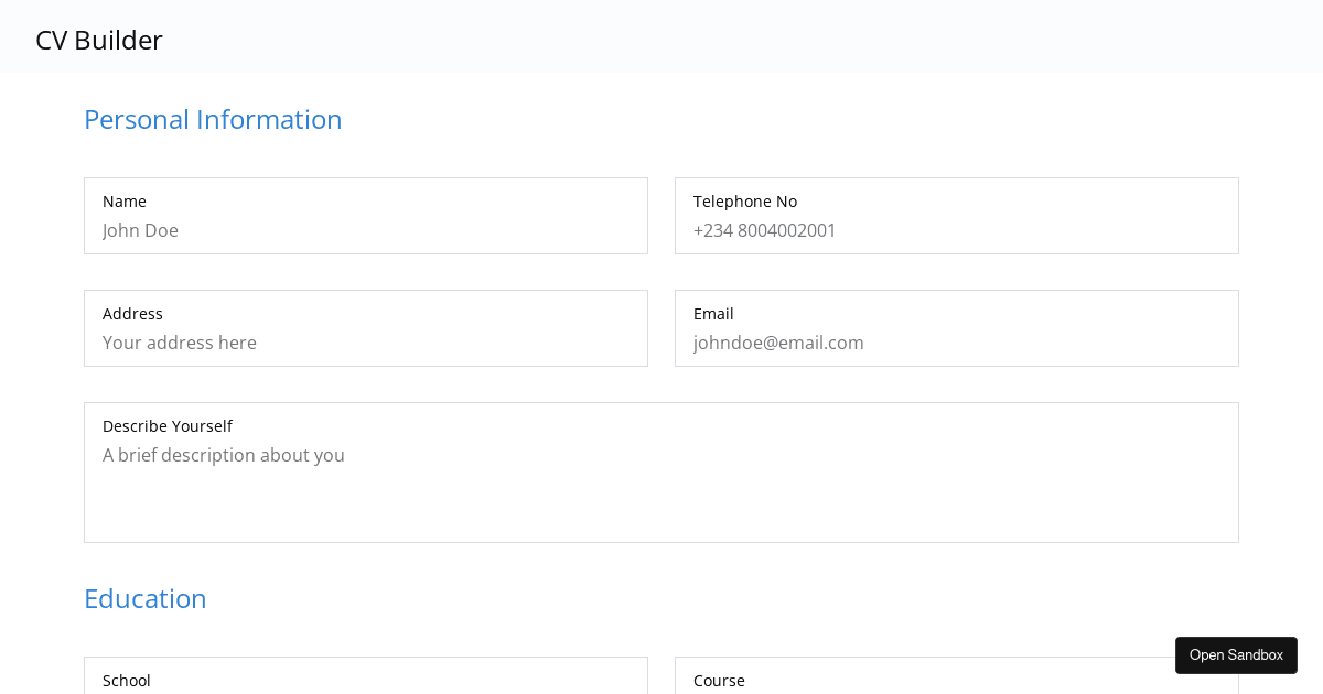 cv-app - Codesandbox