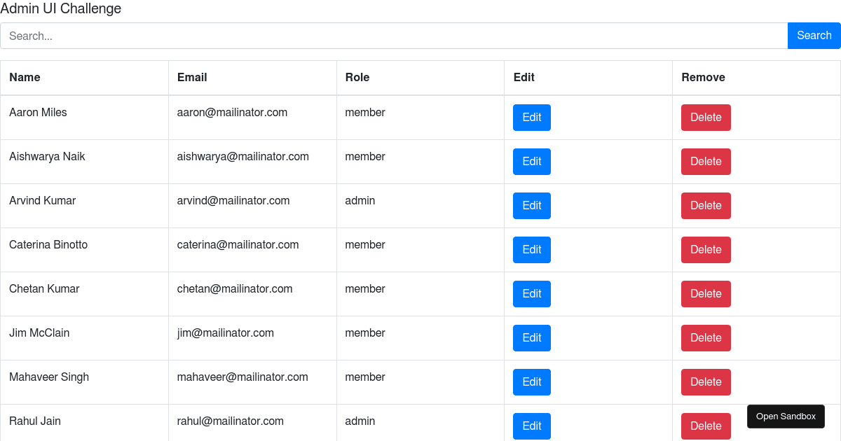 Geektrust admin project - Codesandbox