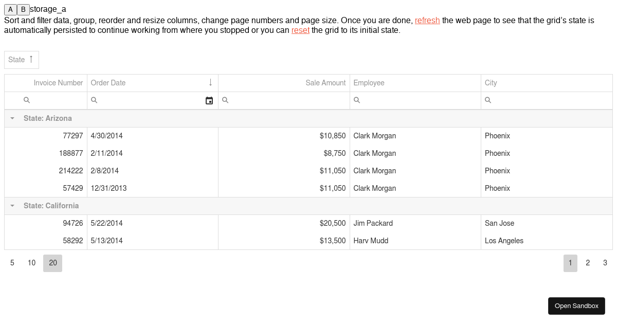 State Persistence - DevExtreme Data Grid (forked) - Codesandbox