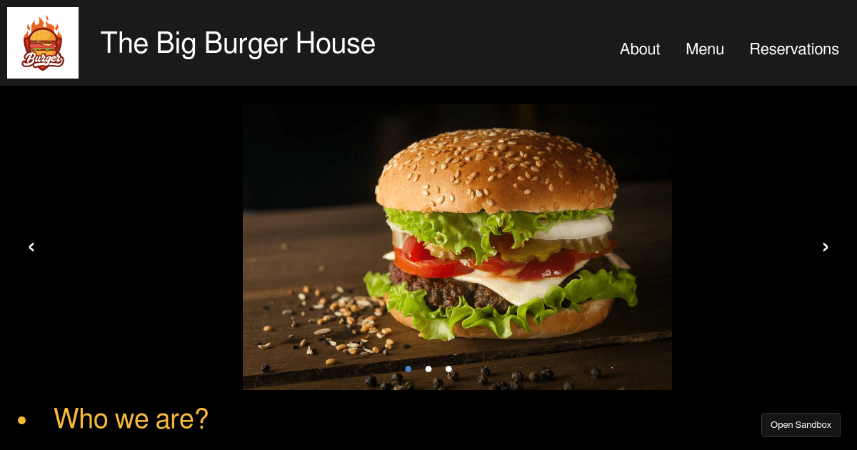Landing Page - The Big Burger House - Codesandbox