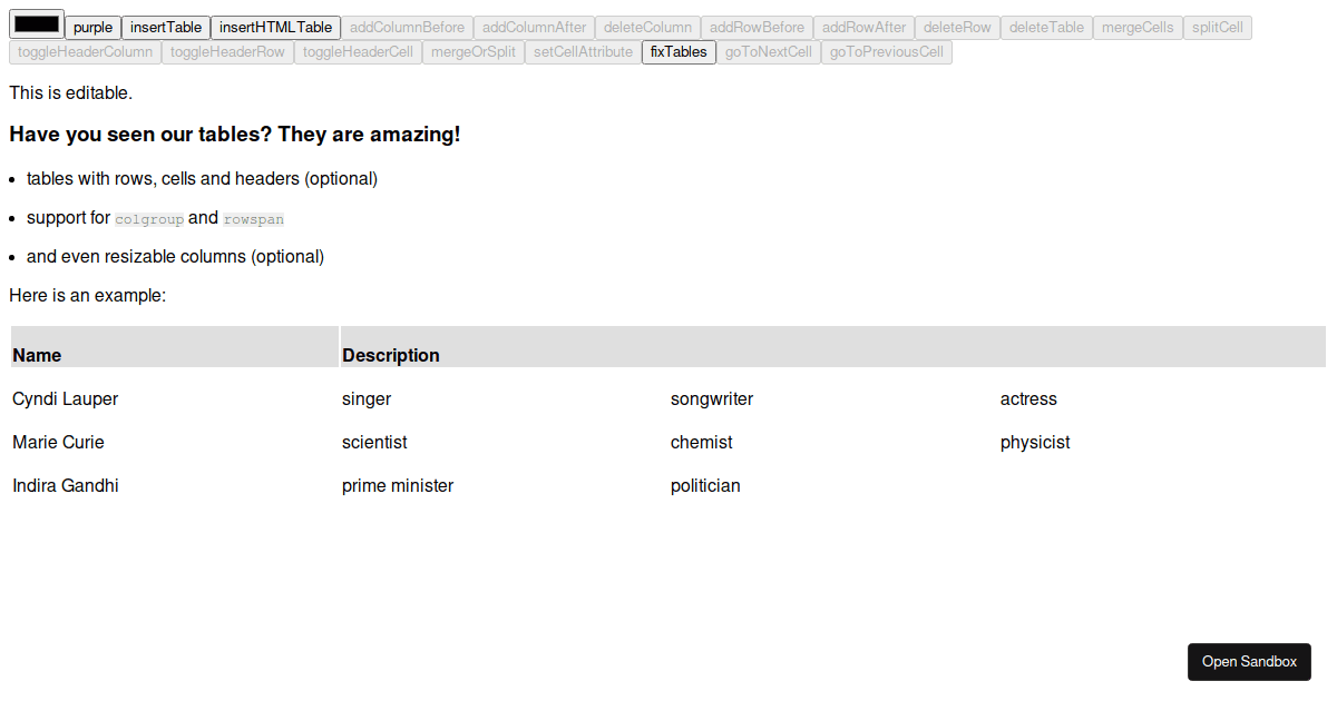 TipTap Table Prototype - Codesandbox