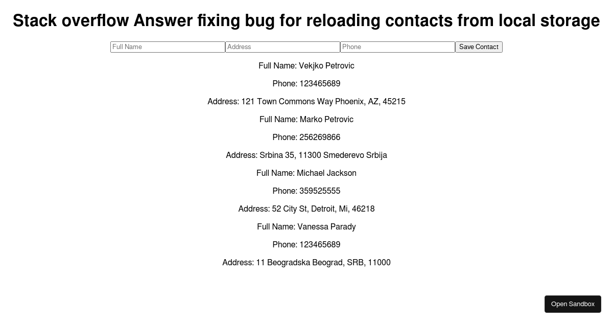 localstorage-contacts - Codesandbox