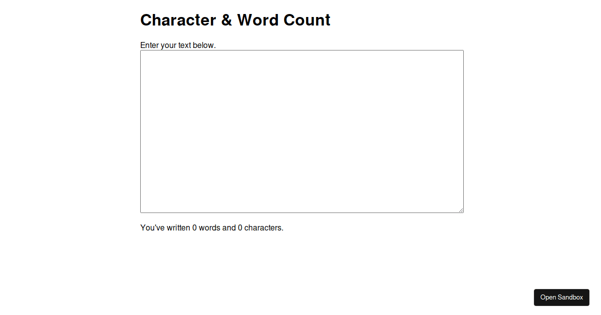 Character count with aria-live: polite - Chris's version - Codesandbox