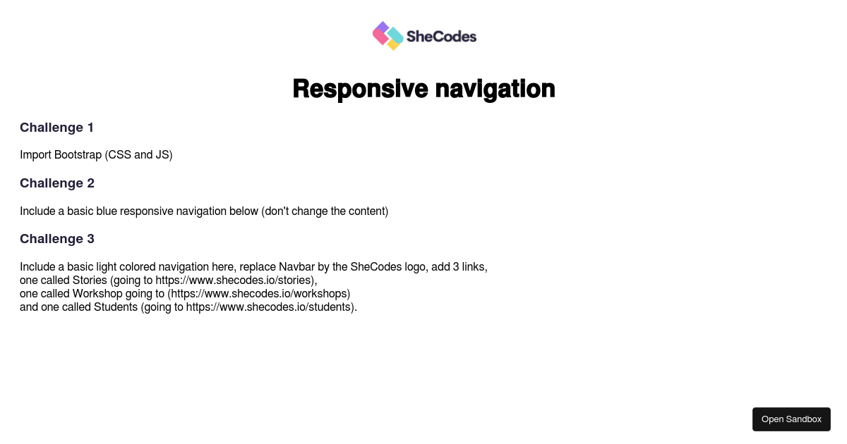 Responsive navigation challenge (forked) - Codesandbox