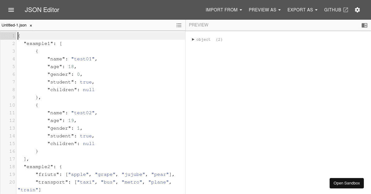 Json Editor New Forked Codesandbox