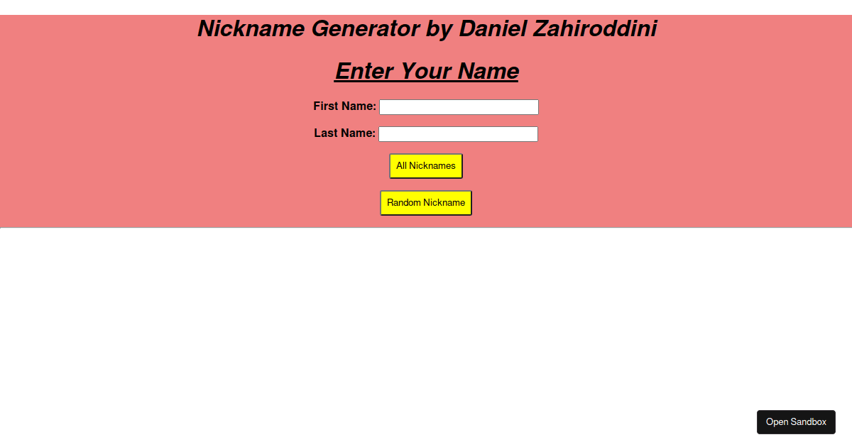 nickname generator - Codesandbox