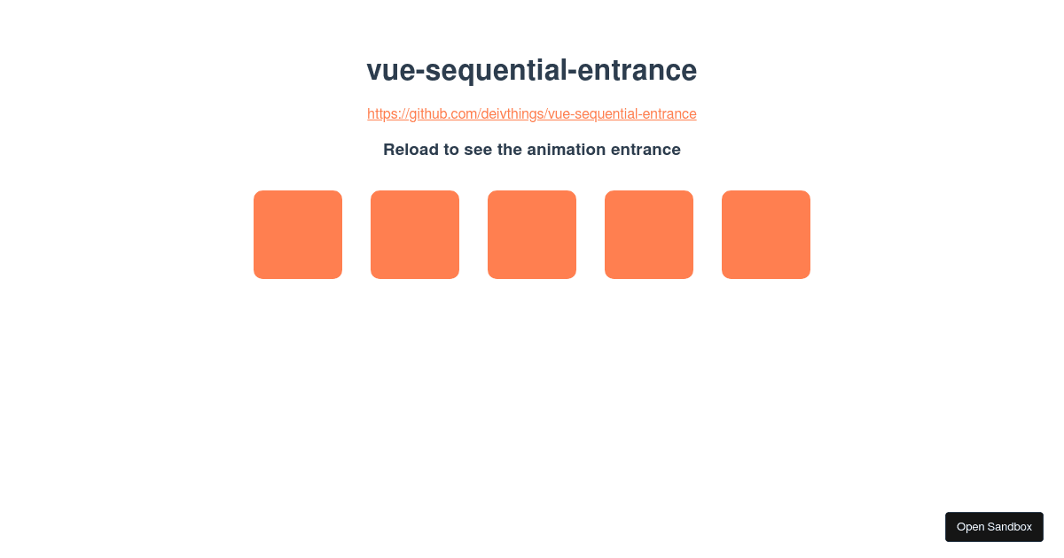 Vue Sequential Entrance plugin demo 1 (forked) - Codesandbox
