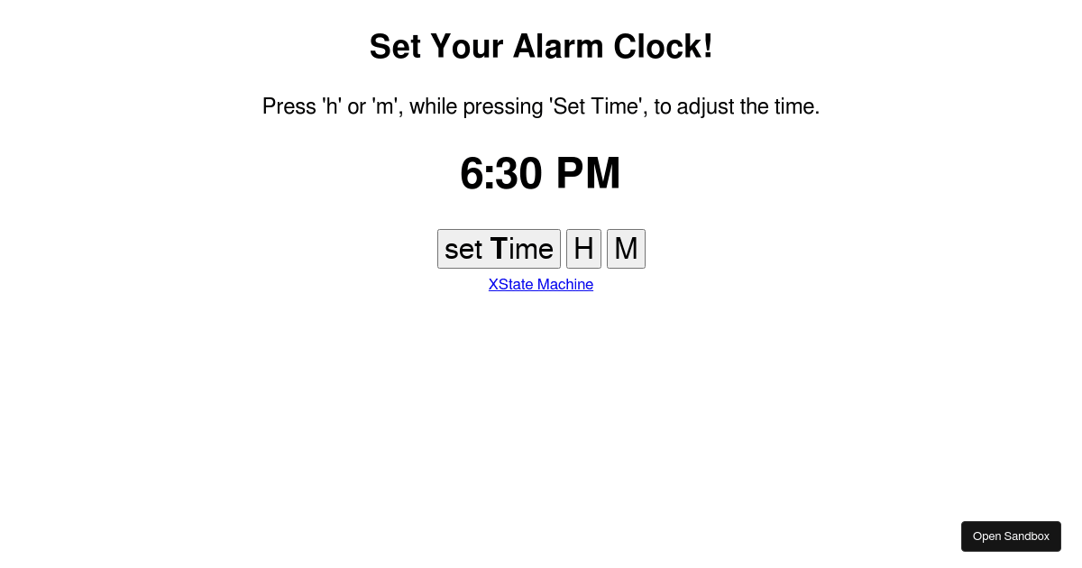 rxfx/service Example: Alarm Clock - React - Codesandbox