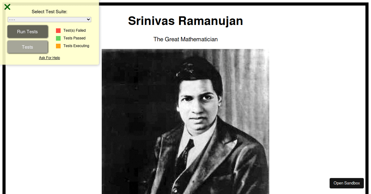 Tribute Page: Srinivas Ramanujan - Codesandbox