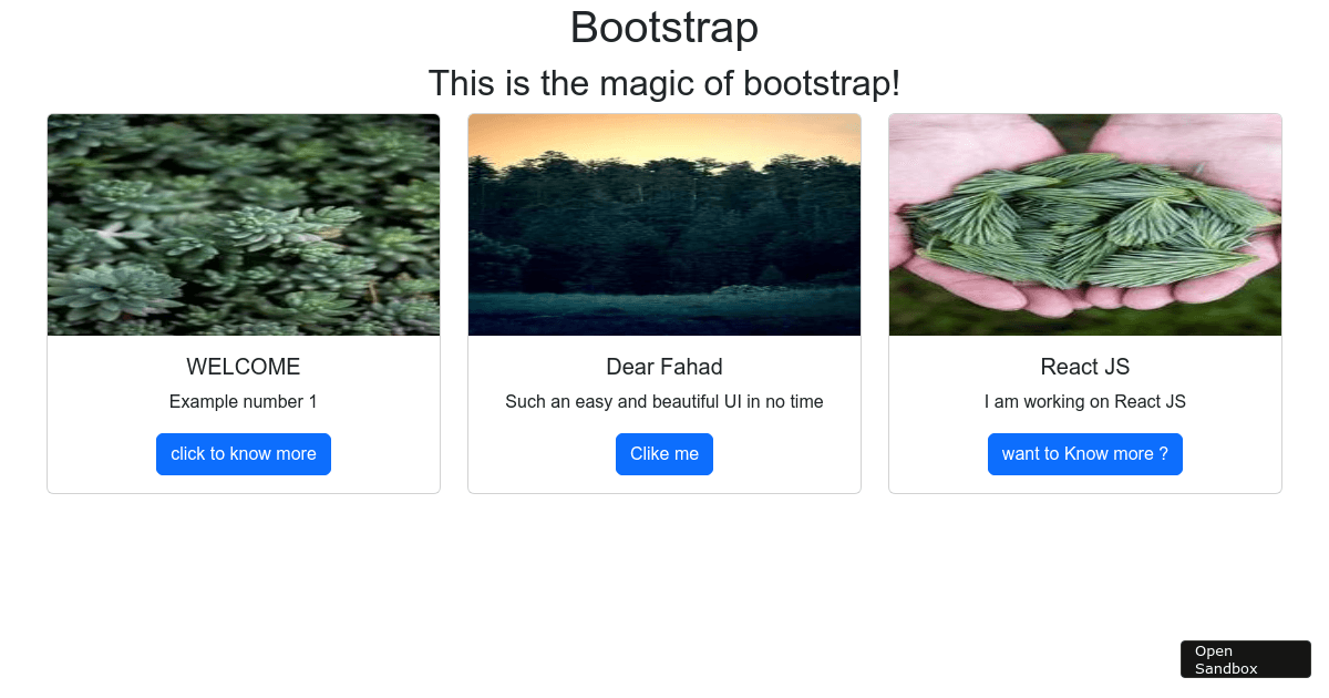 A simple webpage card example using Bootstrap - Codesandbox