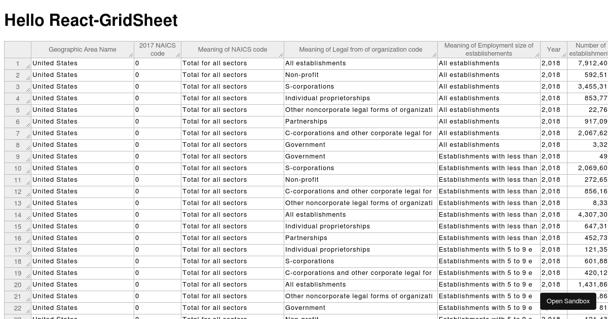 react-gridsheet example simple (forked) - Codesandbox