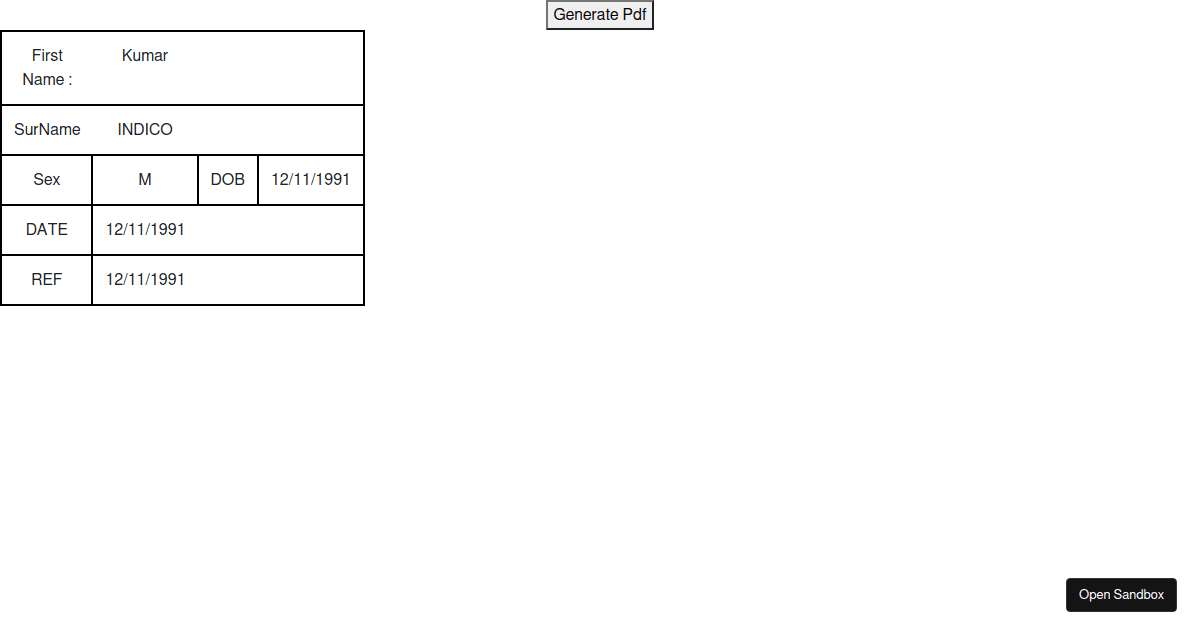React HTML/JSX Table to Pdf (forked) - Codesandbox