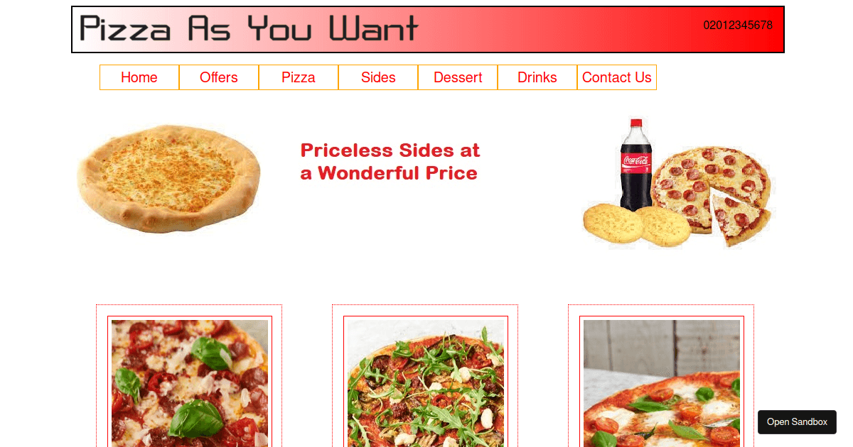 pizza website - Codesandbox