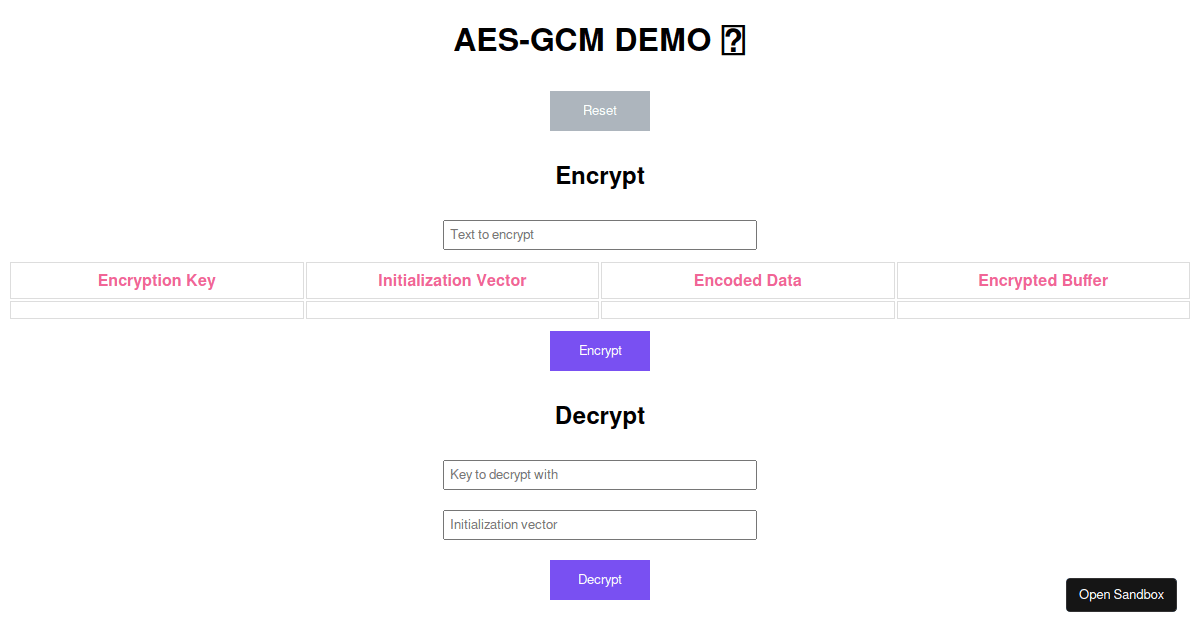 Aes Gcm Demo Codesandbox