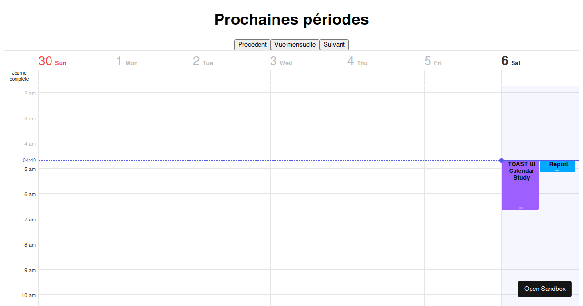 TOAST UI Calendar - Buttons experiment - Codesandbox
