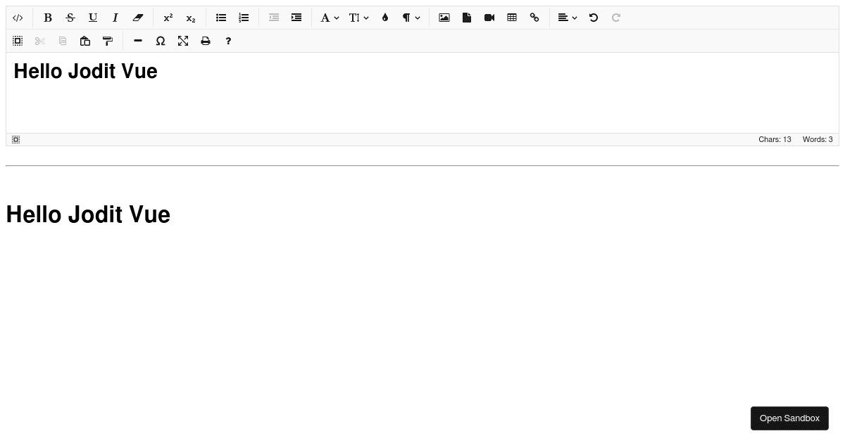 Jodit Vue Minimal - Codesandbox