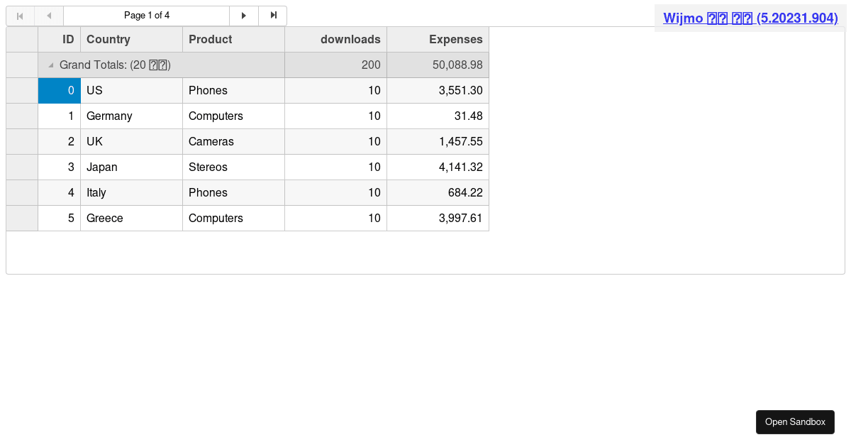 Wijmo Vue Group 행 설정updated Codesandbox