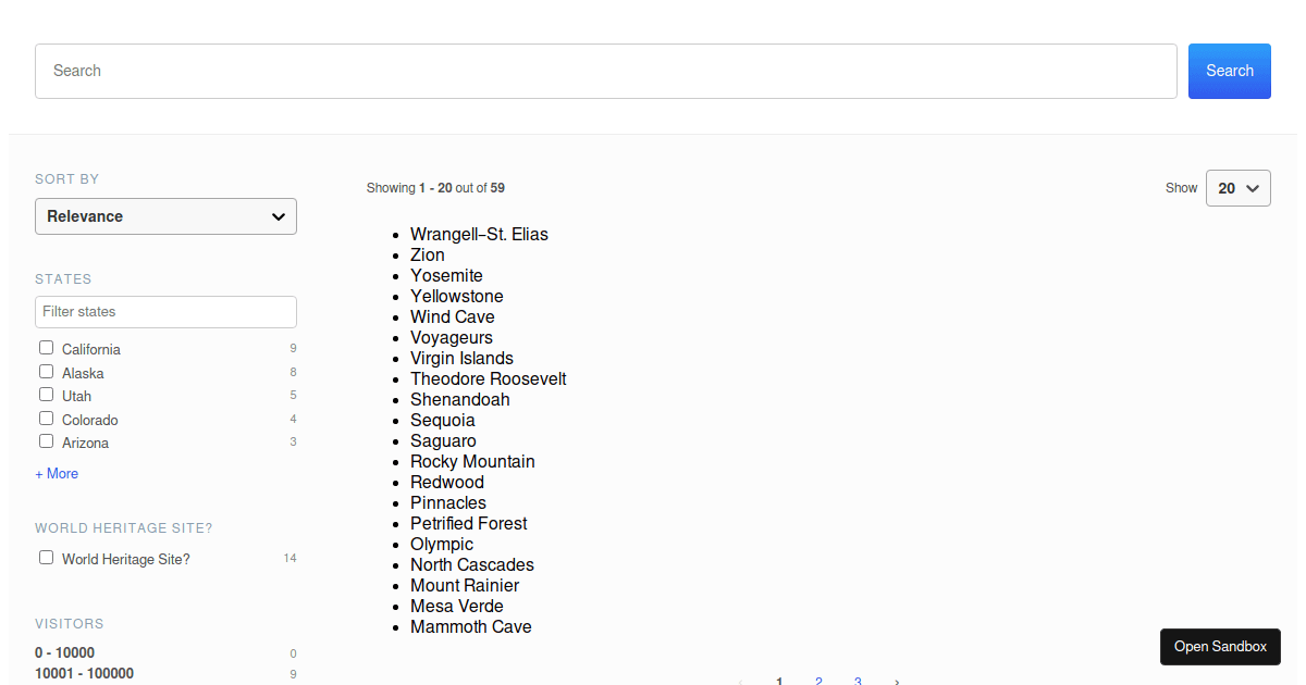 search-ui-national-parks-example-with-bullets - Codesandbox
