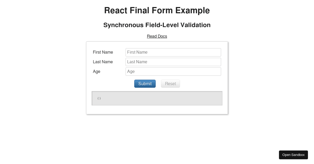React Final Form - Synchronous Field Level Validation - Codesandbox