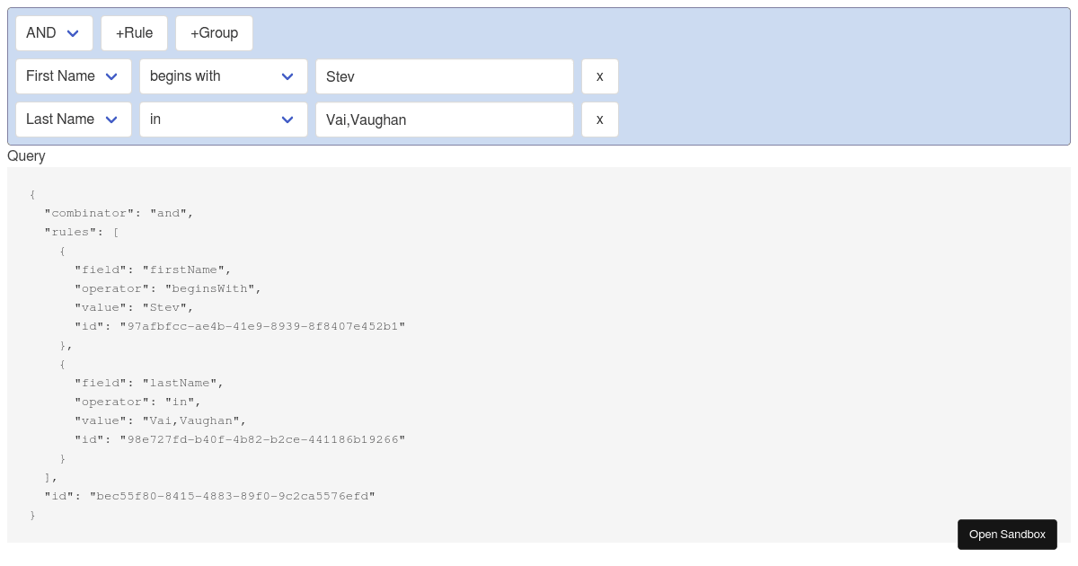 react-querybuilder-bulma-example - Codesandbox
