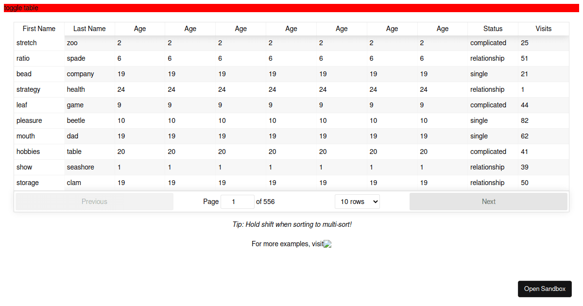 React Table Simple Table Codesandbox