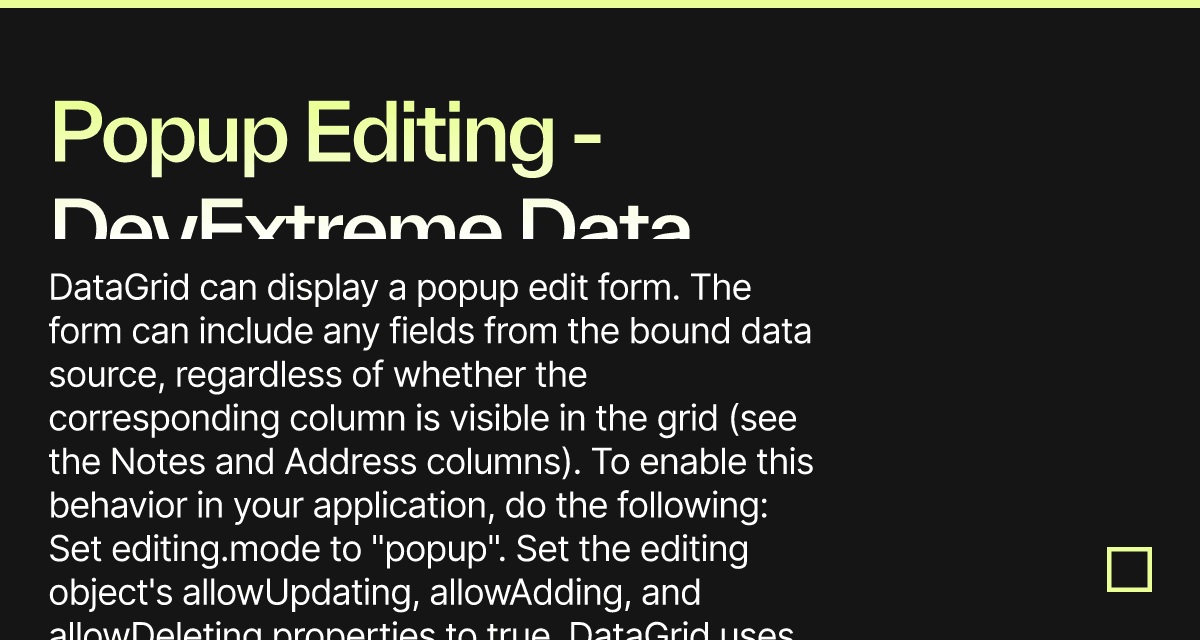 Popup Editing - DevExtreme Data Grid templateVersion - Codesandbox