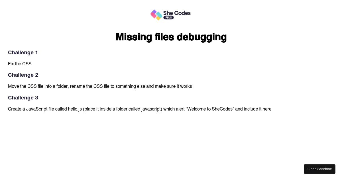 Missing files debugging solution (forked) - Codesandbox