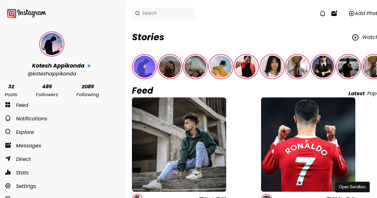 Instagram Clone project - Codesandbox