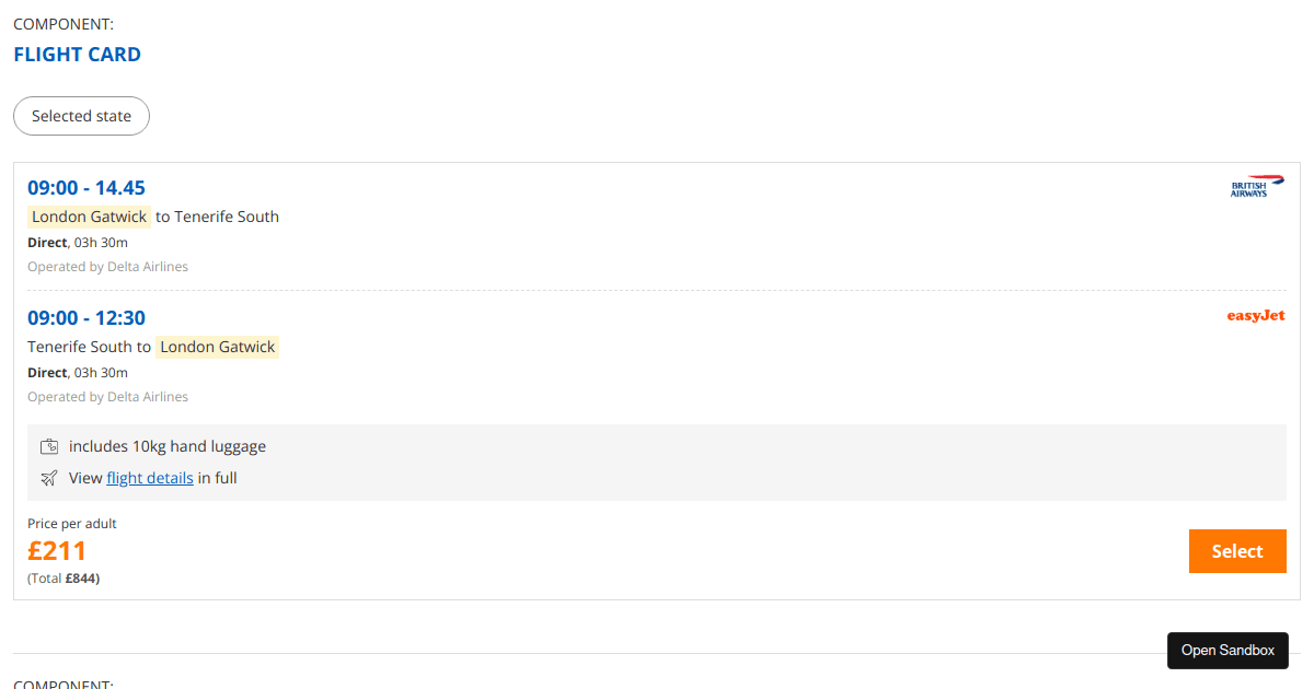 Flight card & Flight Details - Codesandbox