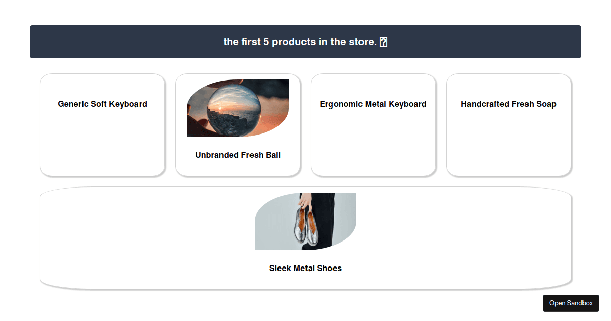 Angular Quiz: Top 5 Products (forked) - Codesandbox Angular Quiz: Top 5 Products (forked) - Codesandbox