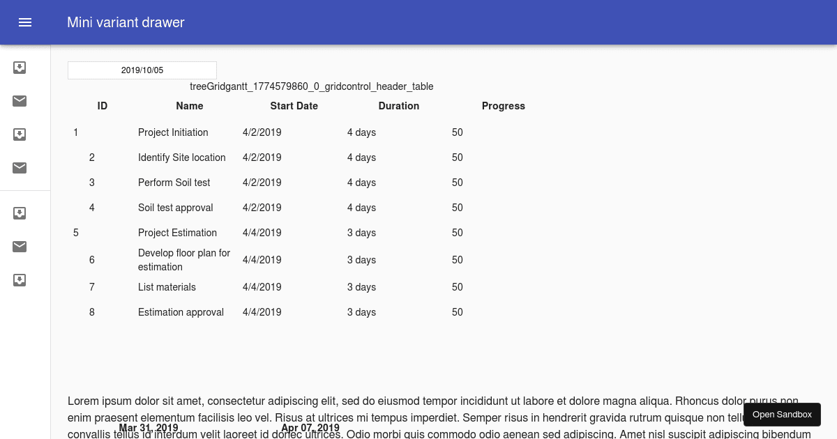 app drawer menu with datepicker - Codesandbox