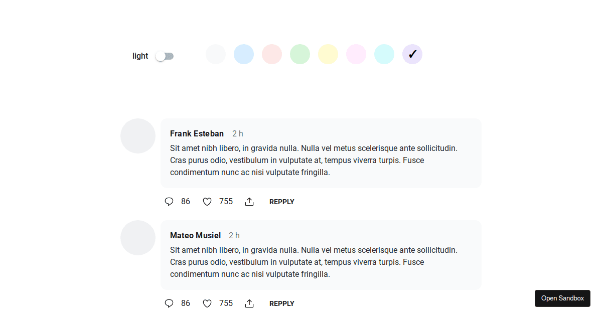 Comment system with custom theme - Codesandbox