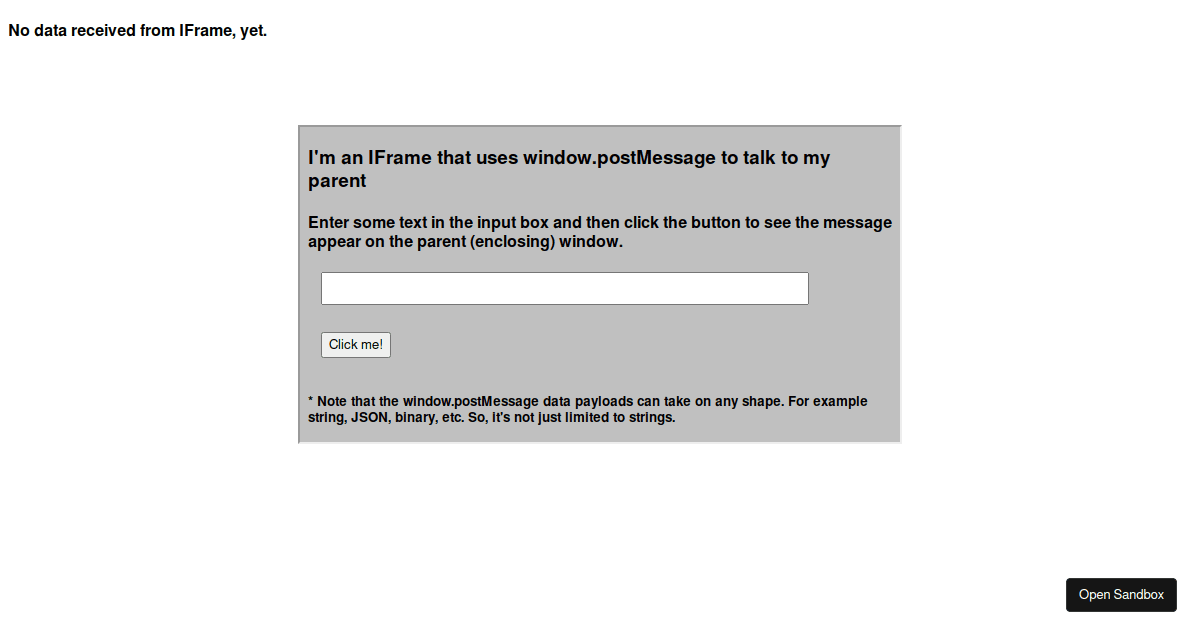 React IFrame postMessage demo - Codesandbox