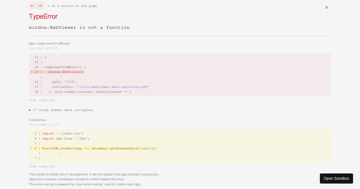 Webviewer React Sample Codesandbox
