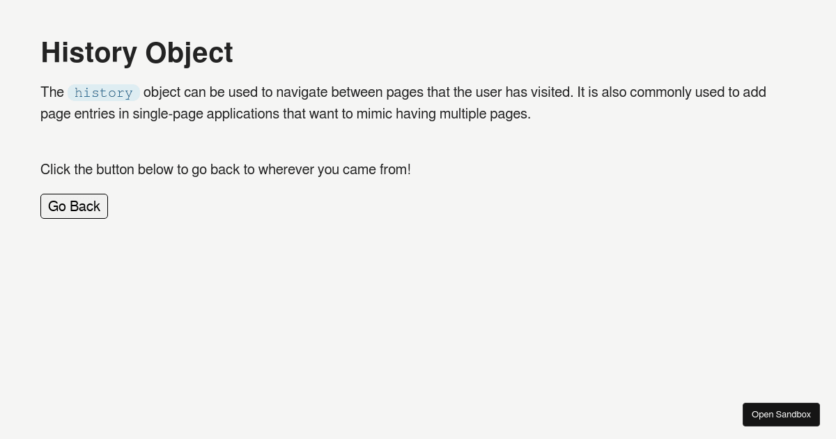 History Object Example - Codesandbox History Object Example - Codesandbox