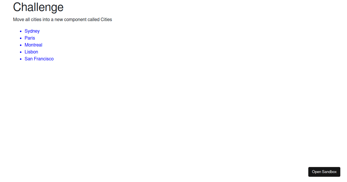 React / Component Solution - Codesandbox