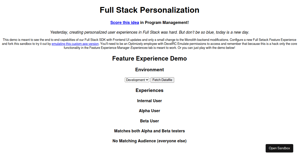 Full Stack Personalization - Codesandbox