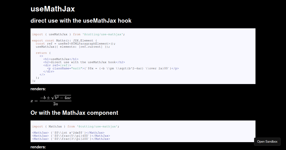@cutting/use-mathjax example - Codesandbox