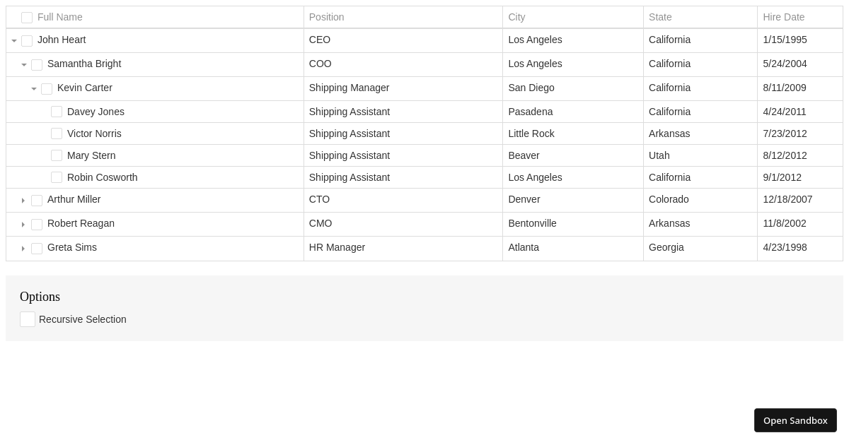 Multiple Row Selection - DevExtreme Tree List - Codesandbox