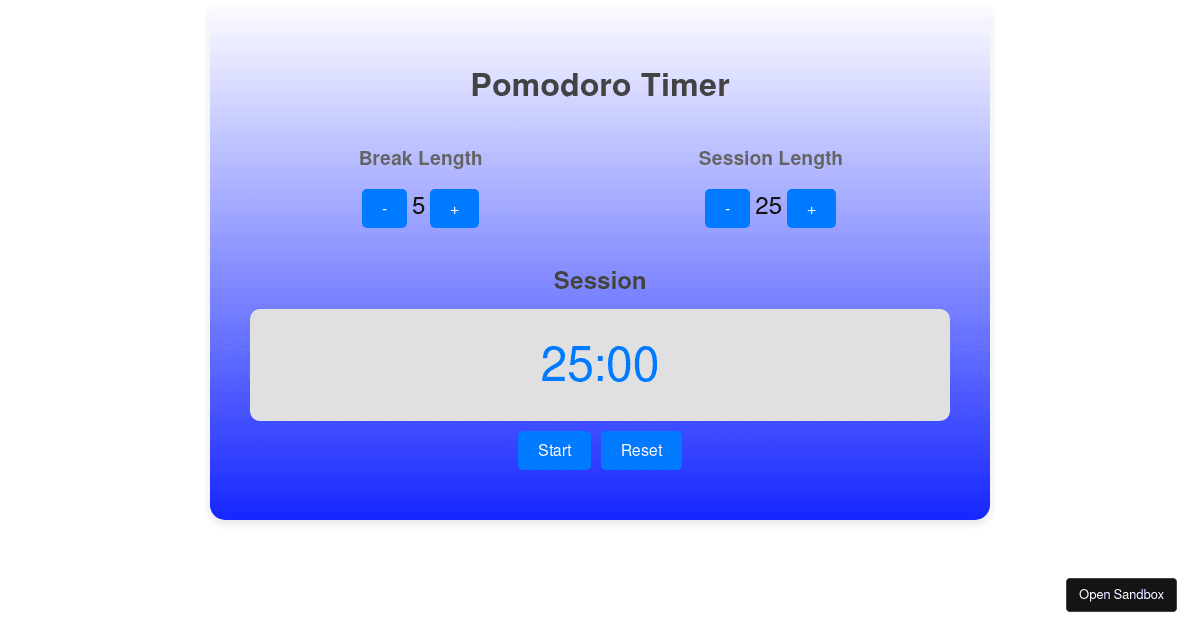 25+5 Clock (Pomodoro Timer) - Codesandbox