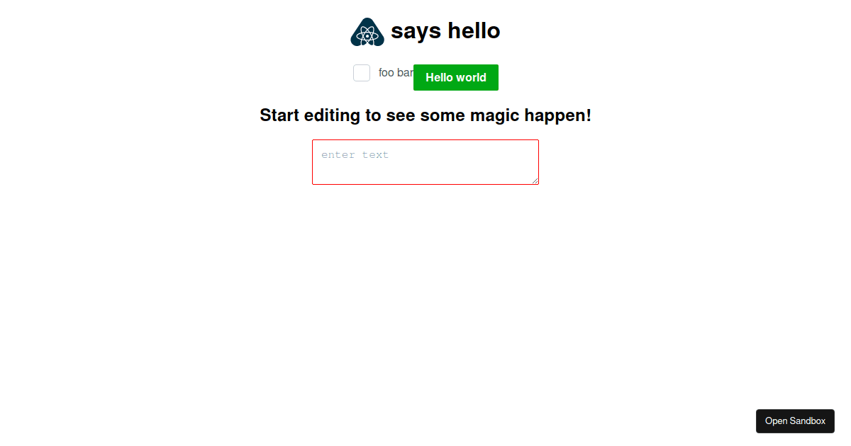Asphalt React says hello - Codesandbox