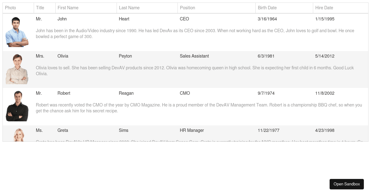 Row Template - DevExtreme Data Grid - Codesandbox