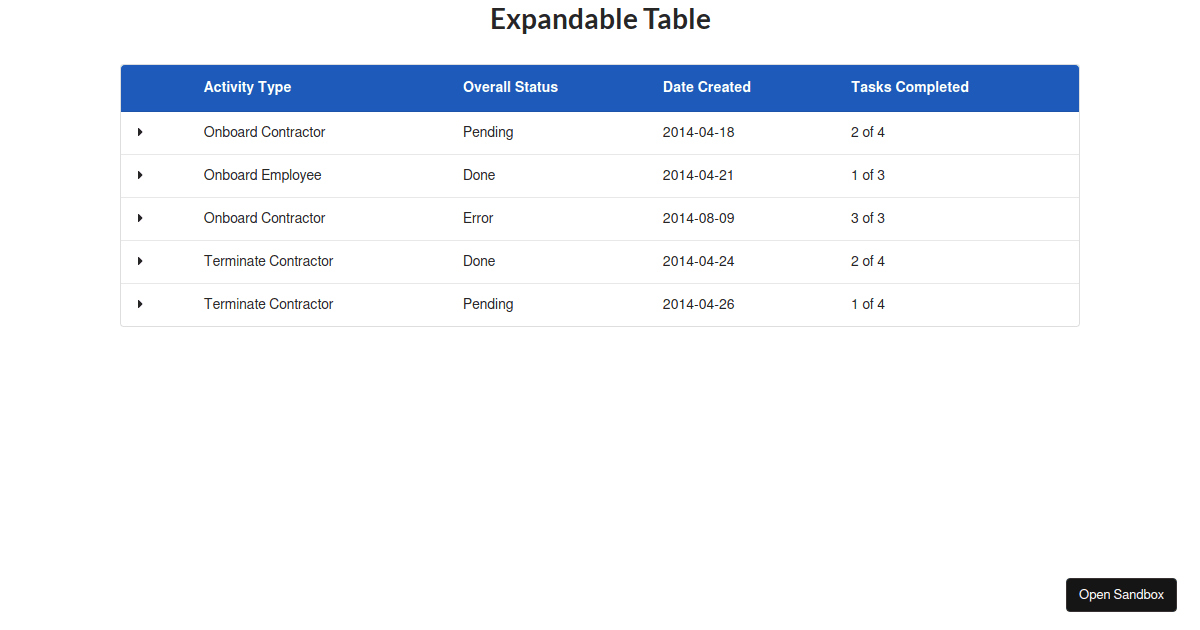 Expandable Table - Codesandbox
