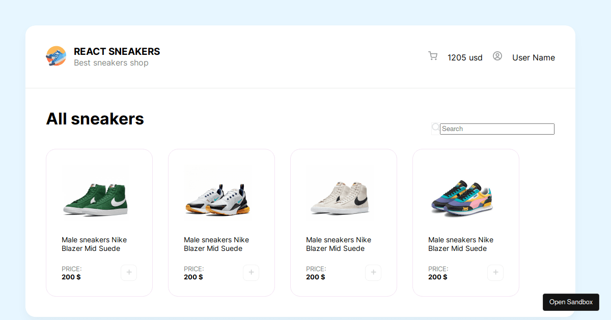 react-sneakers - Codesandbox