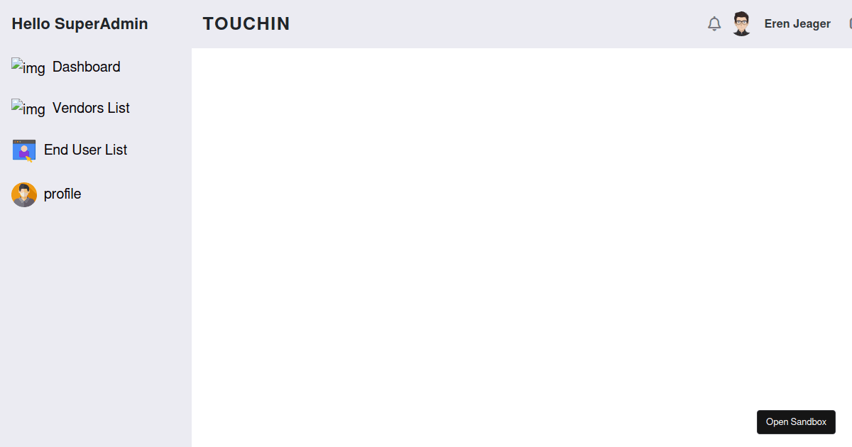 Touchin super admin - Codesandbox