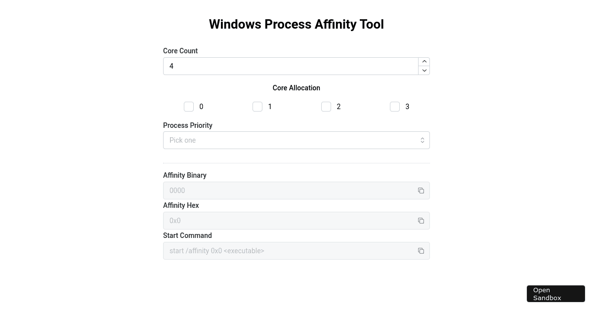 Core Affinity Calculator - Codesandbox